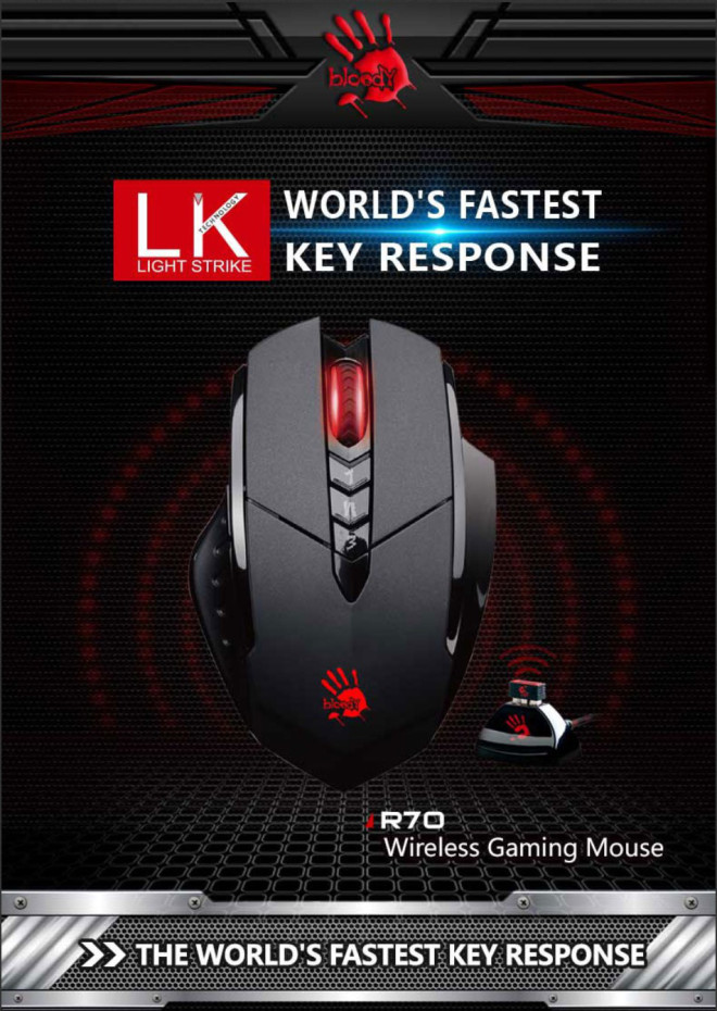 Мишка A4 TECH Bloody R70 геймърска безжична оптична, USB
